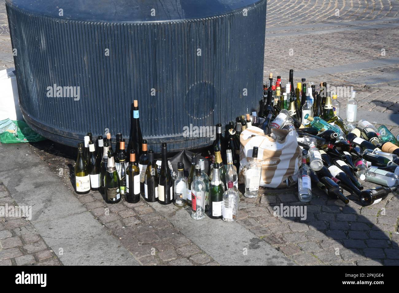 Copenhagen /Denmark/08 April 2023/ Empty btlle waste pile in recycle ...