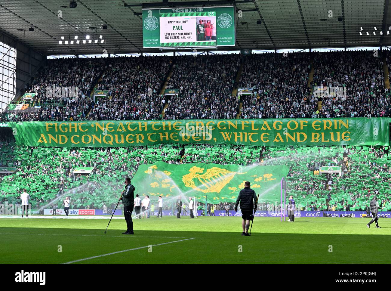 Celtic fans unfurl a banner ahead of the cinch Premiership match at ...