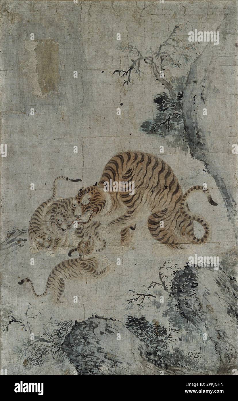 Family of Tigers 17th century by unknown artist (Korea Stock Photo - Alamy