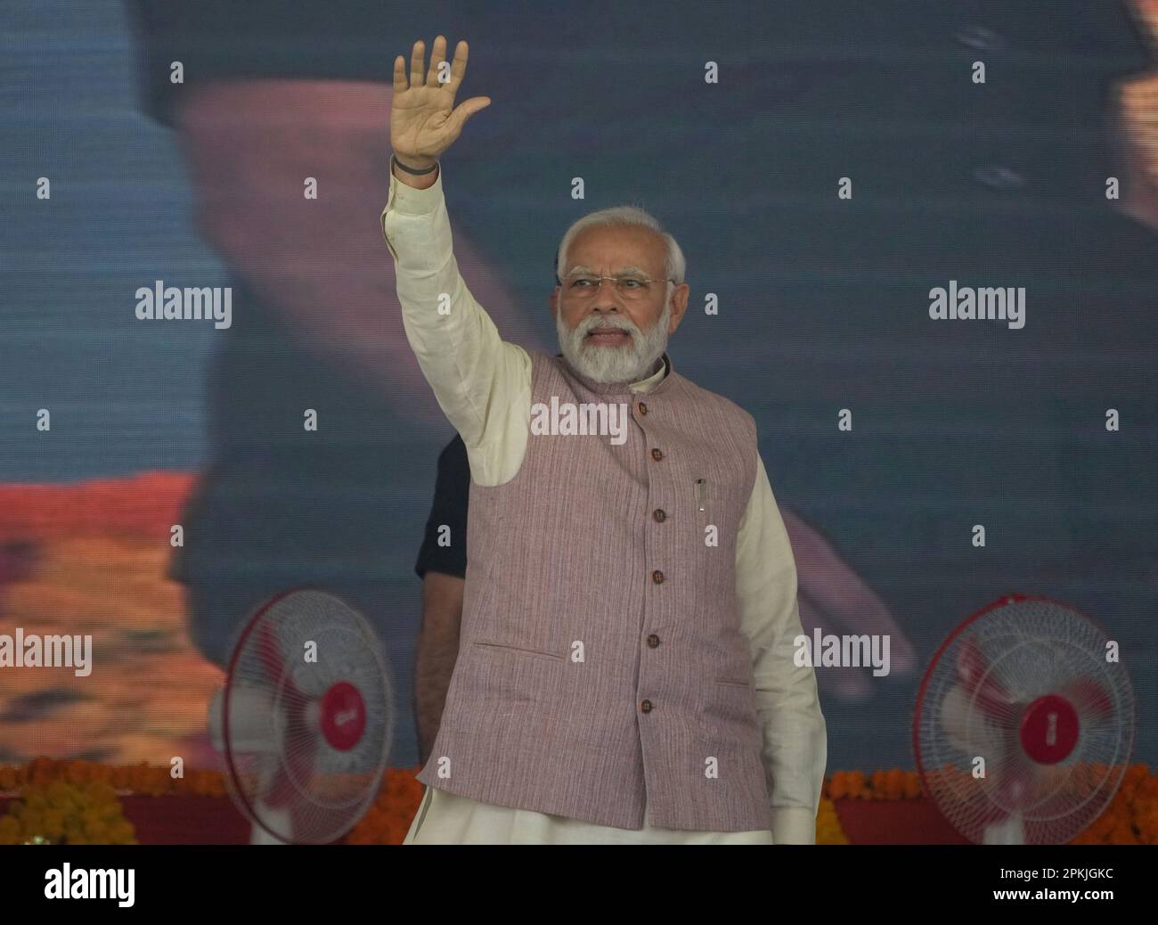 Indian Prime Minister Narendra Modi waves to the crowd during the ...