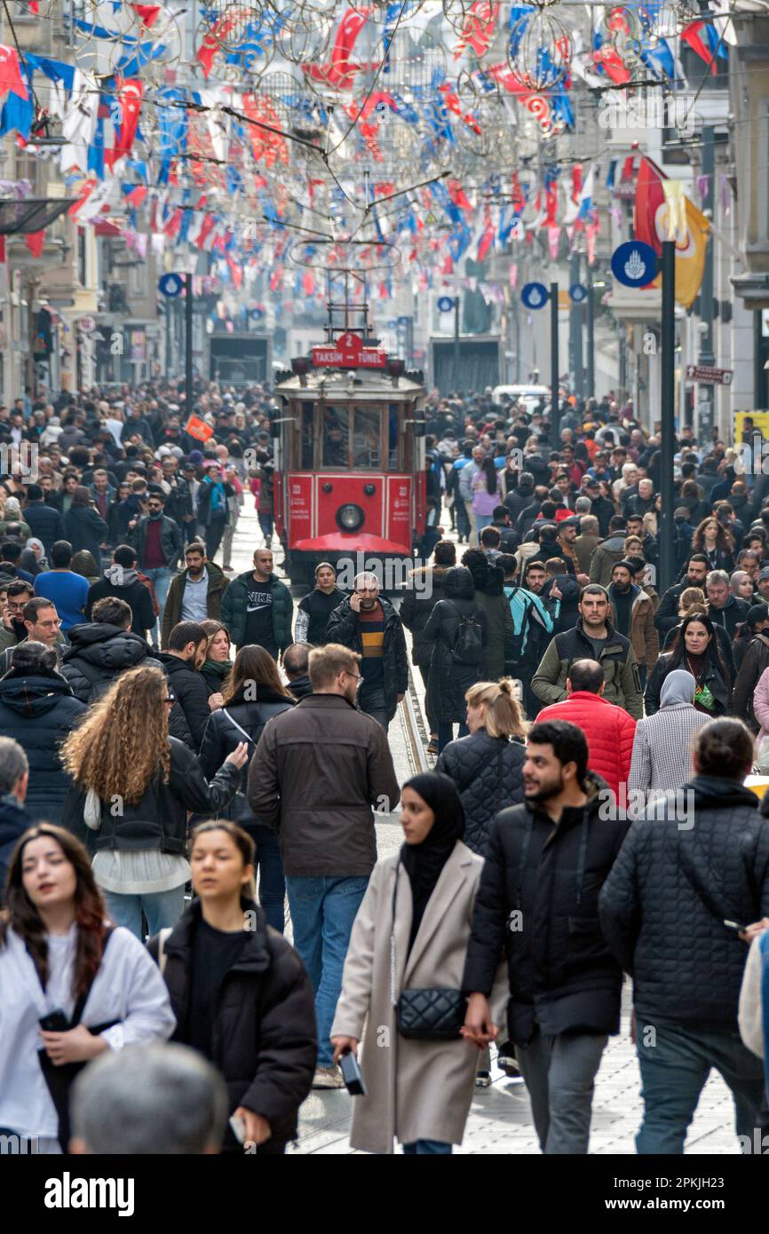 Famous Istiklal Street in Beyoglu district of Istanbul, Turkey Stock ...