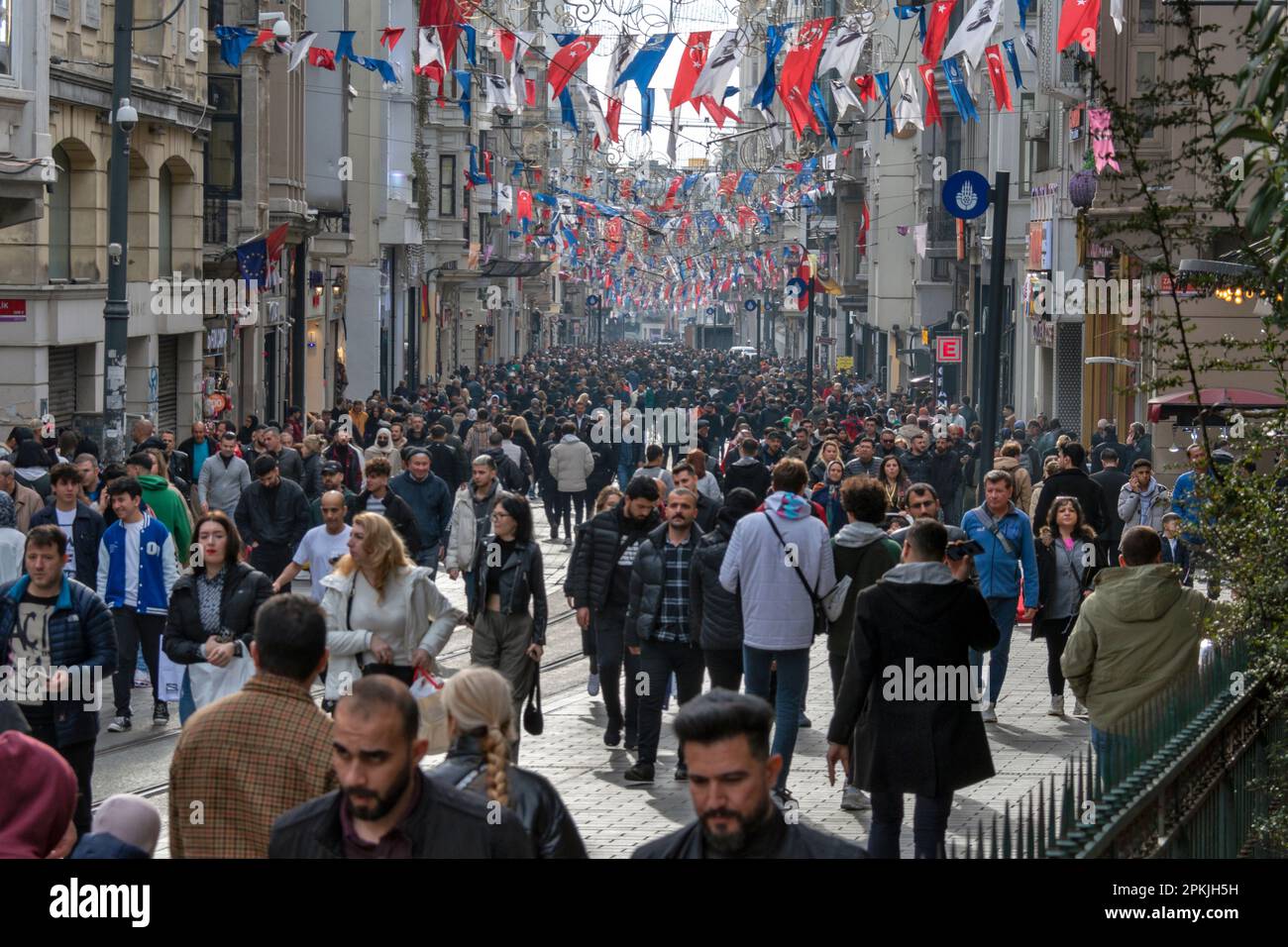 Famous Istiklal Street in Beyoglu district of Istanbul, Turkey Stock ...