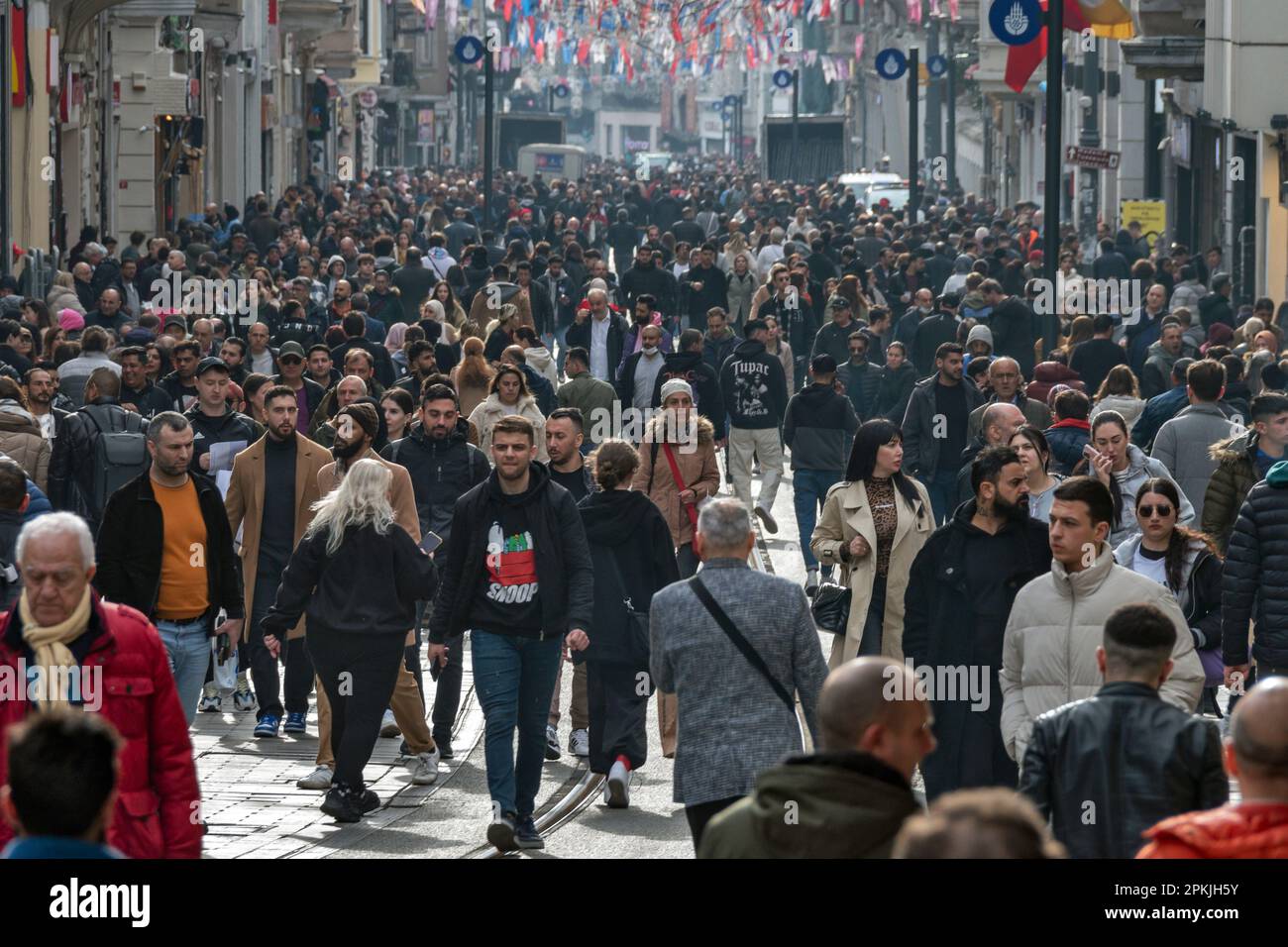 Famous Istiklal Street in Beyoglu district of Istanbul, Turkey Stock ...