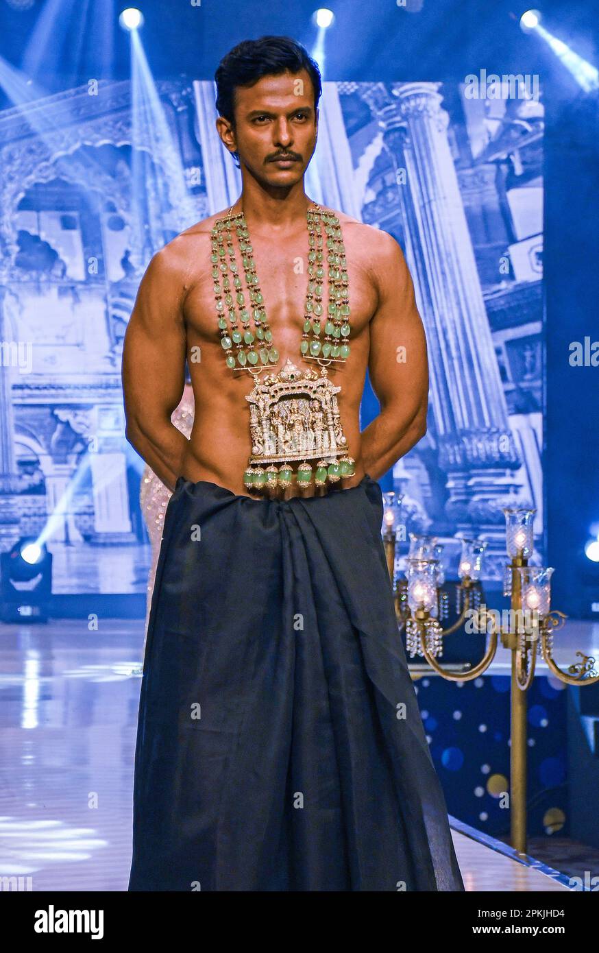 Mumbai, India. 07th Apr, 2023. A male model wearing jewellery poses for ...