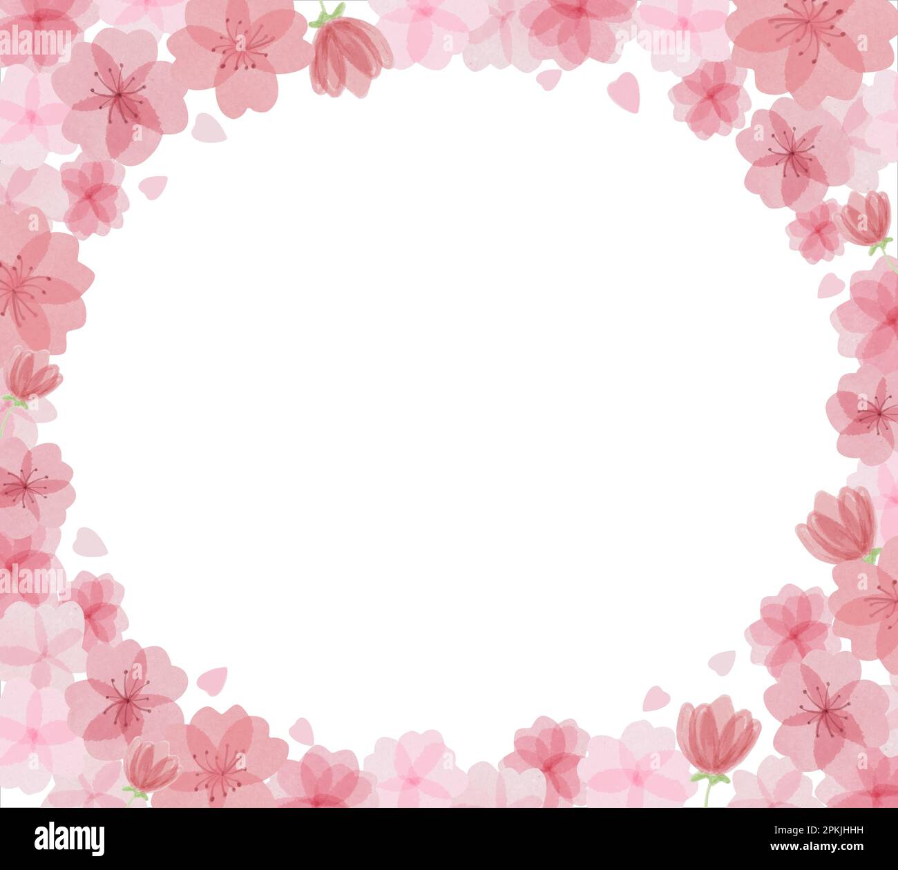 Horizontal frame with beautiful watercolor sakura flowers around Stock ...