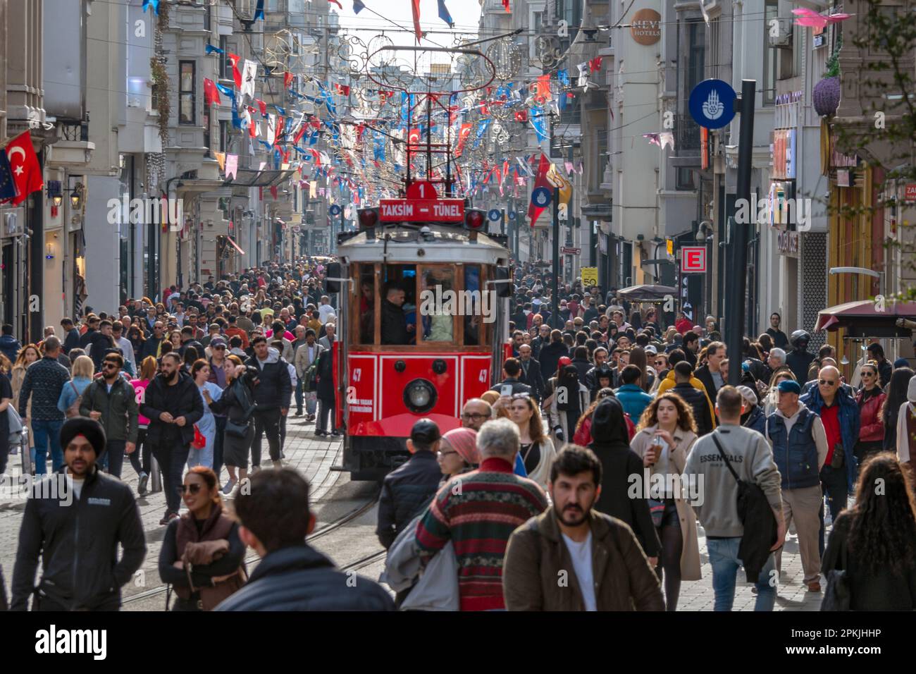 Famous Istiklal Street in Beyoglu district of Istanbul, Turkey Stock ...