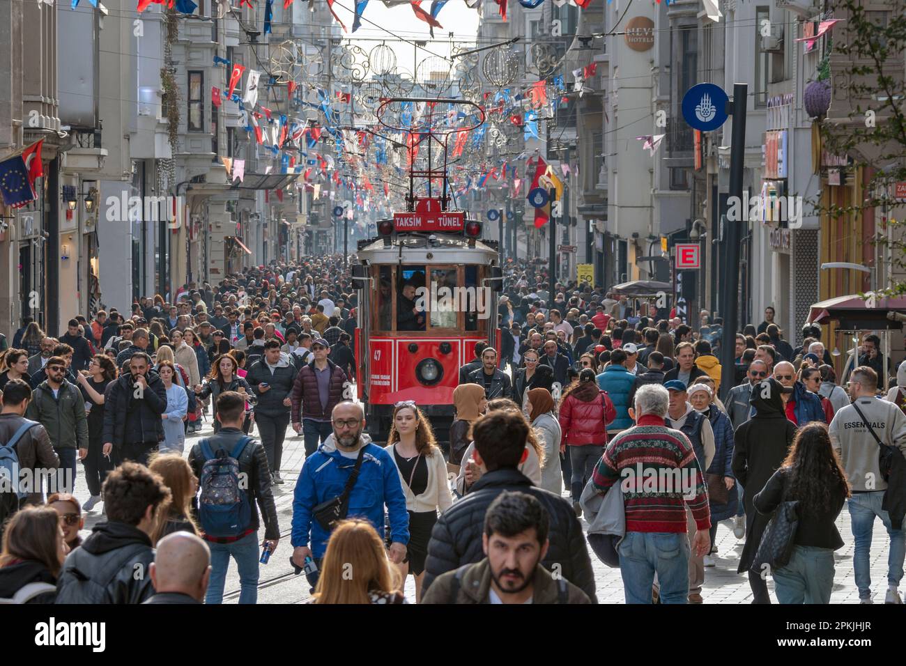 Famous Istiklal Street in Beyoglu district of Istanbul, Turkey Stock ...