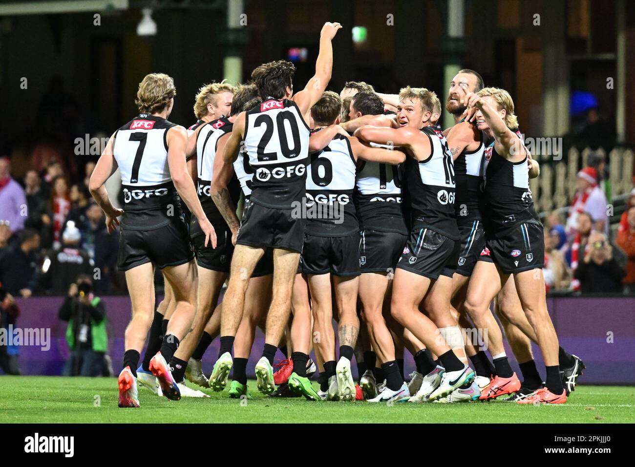 Port Adelaide celebrate their win over the Swans during the AFL Round 4 ...