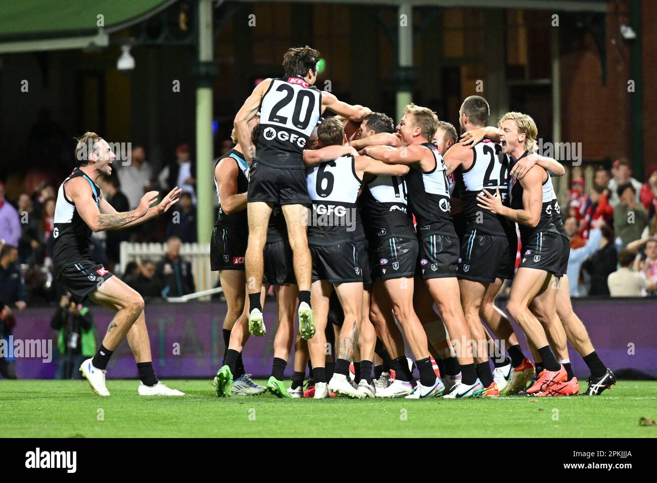 Port Adelaide celebrate their win over the Swans during the AFL Round 4 ...