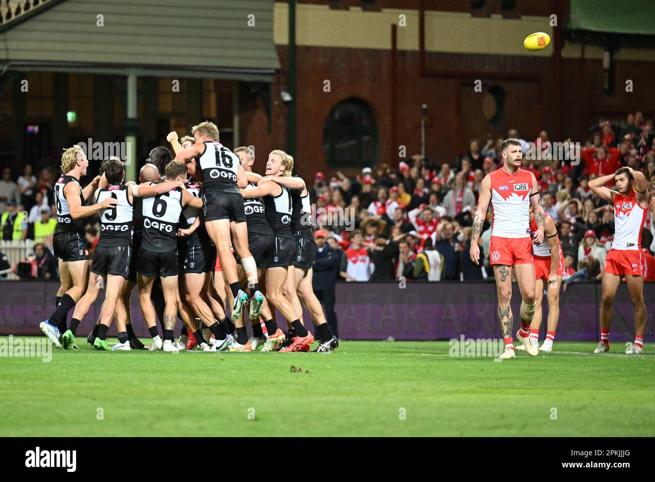 Port Adelaide celebrate their win over the Swans during the AFL Round 4 ...