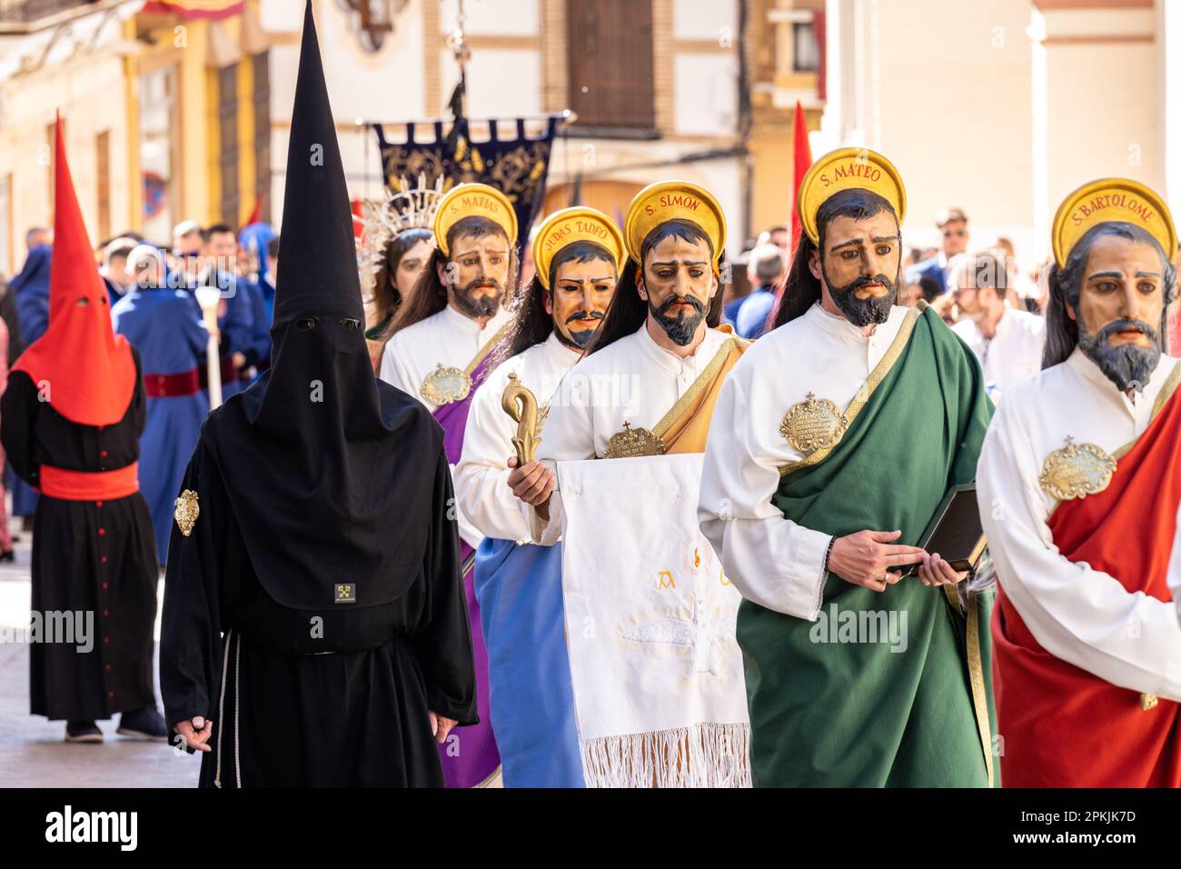Puente Genil, Spain. 07th Apr, 2023. Nazarenos wearing cone-shaped hats ...