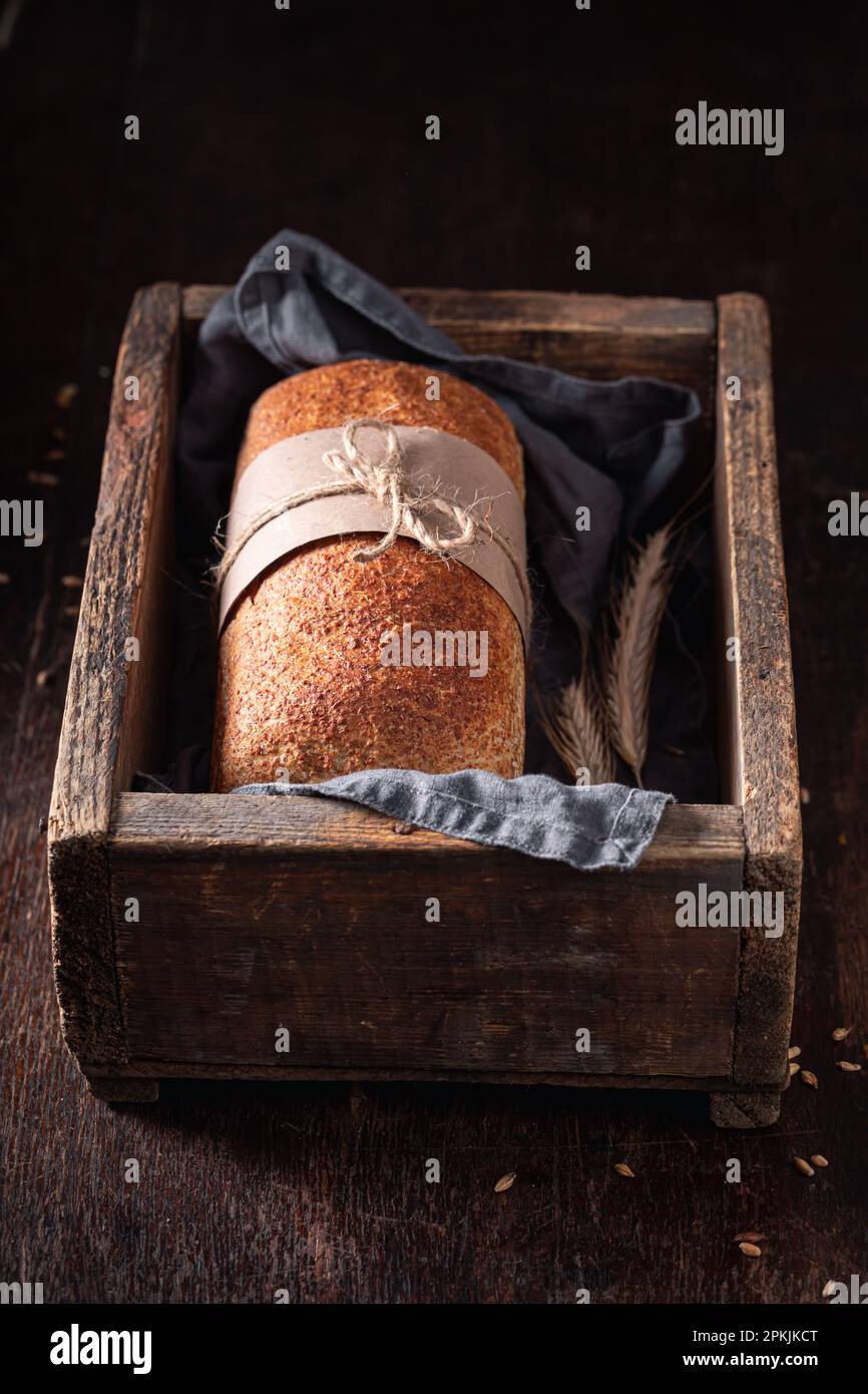 Rustic loaf of breads made of sourdough and flour. Multigrain homemade ...