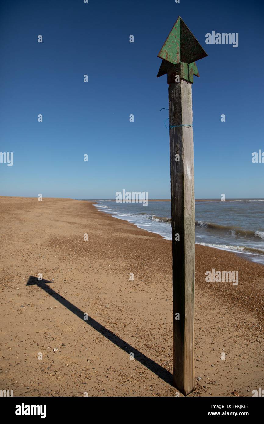 Beach Hazard Marker with shadow, Felixstowe Stock Photo - Alamy
