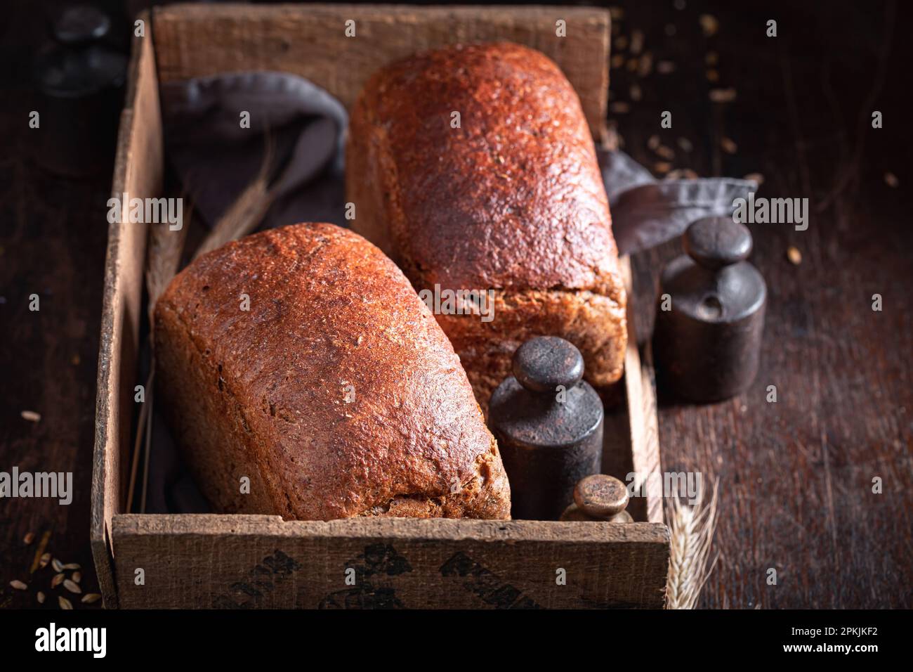 Multigrain loaf of breads made with sourdough, water and flour. Rustic ...
