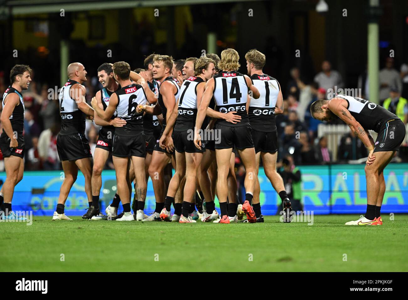 The Power celebrate foloowing their win over the Swans during the AFL ...