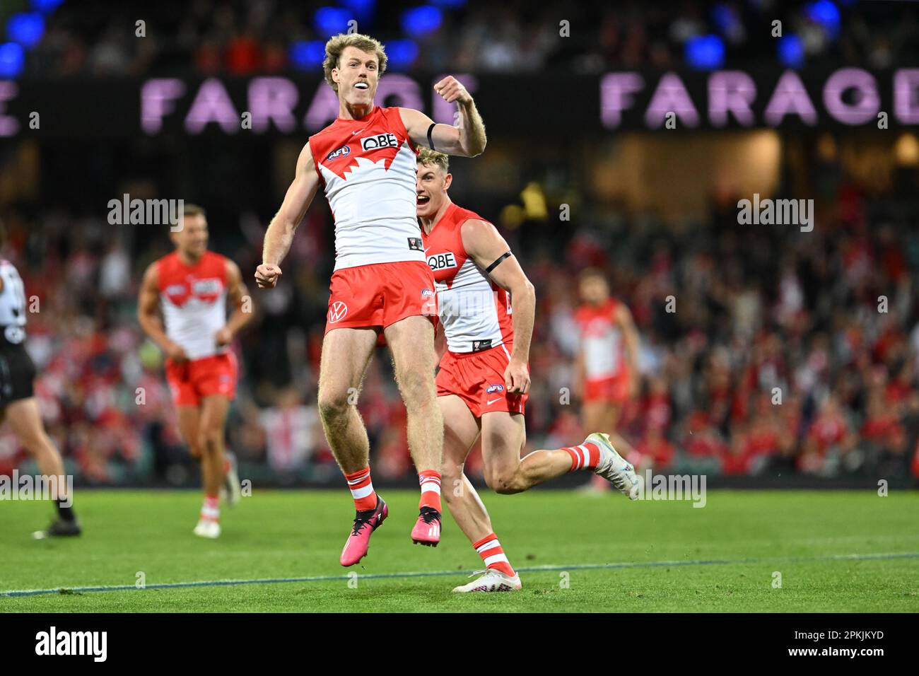 Nick Blakey of the Swans celebrates after scoring a goal during the AFL ...