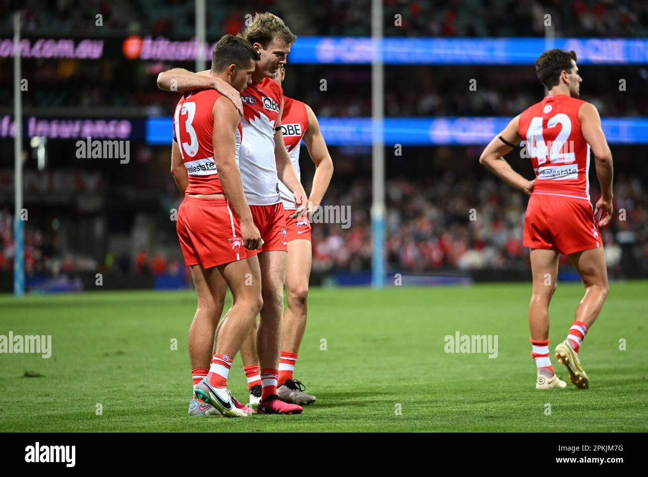 The Swans concole Oliver Florent of the Swans after his match winning ...