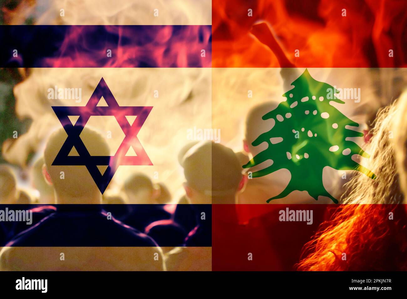 Israel Lebanon war. Flags of Israel and Palestine background. Concept ...