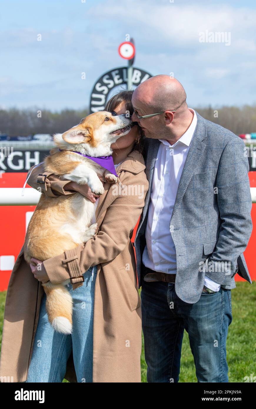 Rodney, winner of the Corgi Derby, alongside his owners Matt Kendall ...