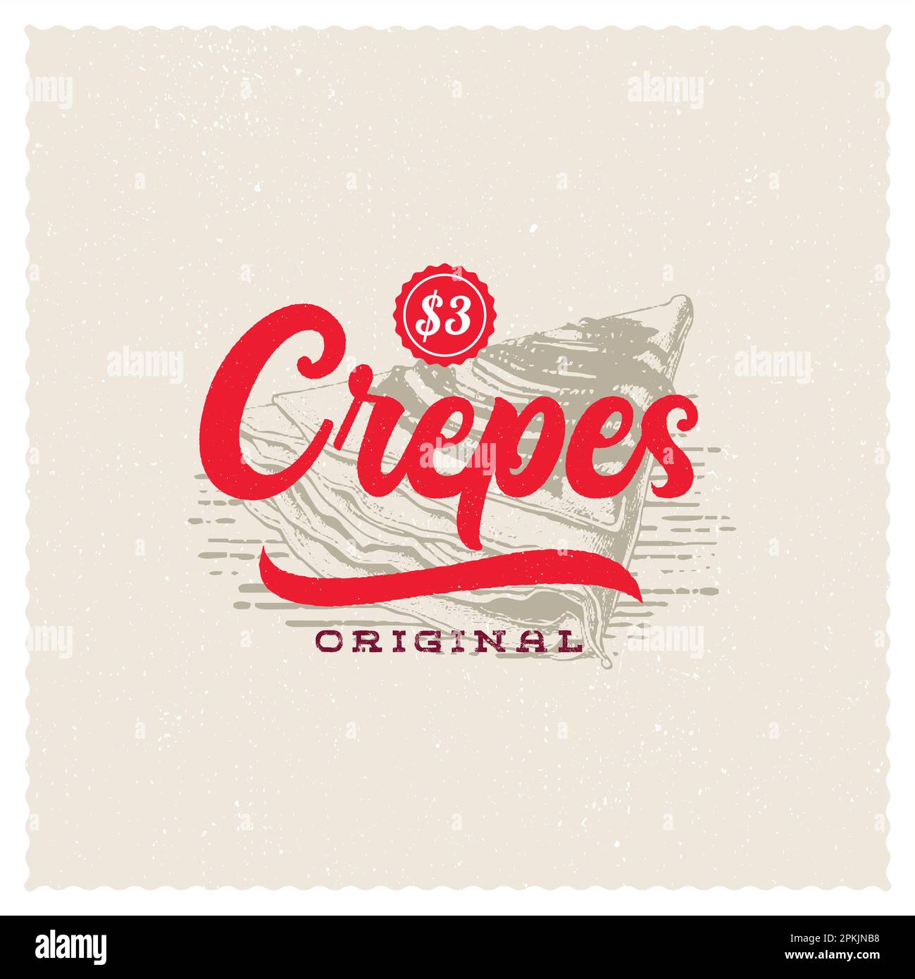 Hand drawn vector french dessert crepes berries sketch. Abstract Sign ...