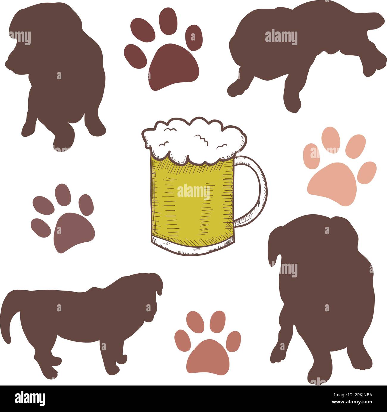 Dog silhouette paw prints and beer Stock Vector Image & Art - Alamy