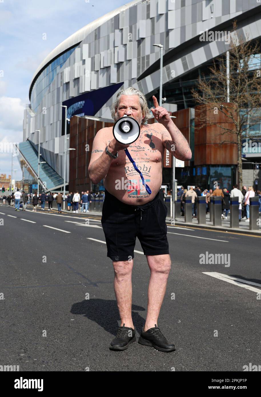 London, UK. 8th Apr, 2023. A Tottenham Hotspur supporter going by the ...