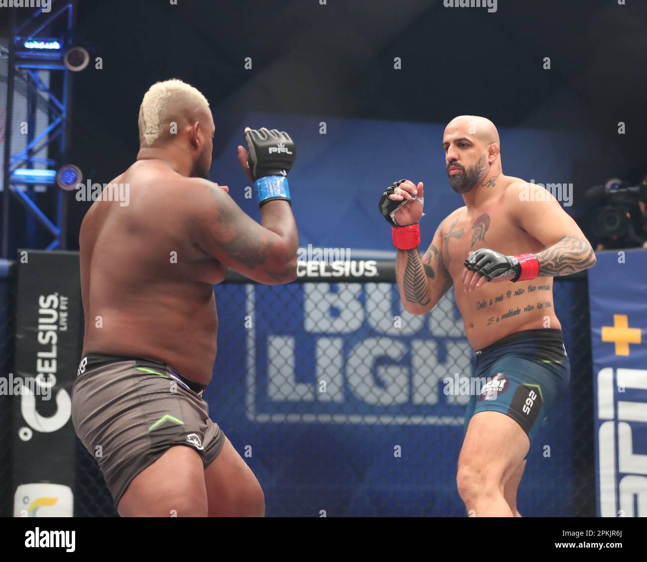 LAS VEGAS, NEVADA - APRIL 7: Danilo Marques and Yorgan De Castro meet in the octagon for their ...