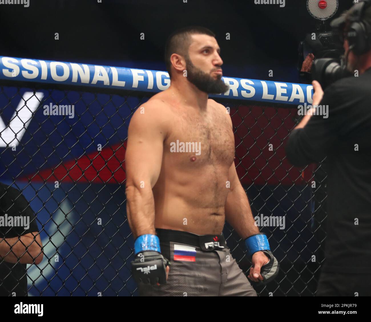 LAS VEGAS, NEVADA - APRIL 7: Renan Ferreira and Rizvan Kuniev meet in the octagon for their ...