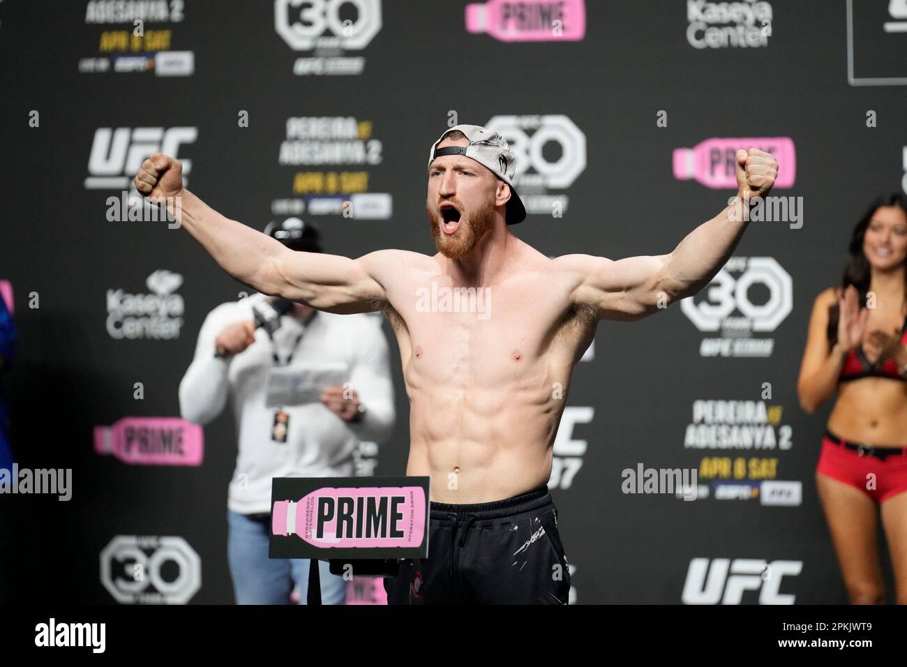 Miami, USA. 07th Apr, 2023. MIAMI, FLORIDA -April 7: Joe Pyfer steps on ...