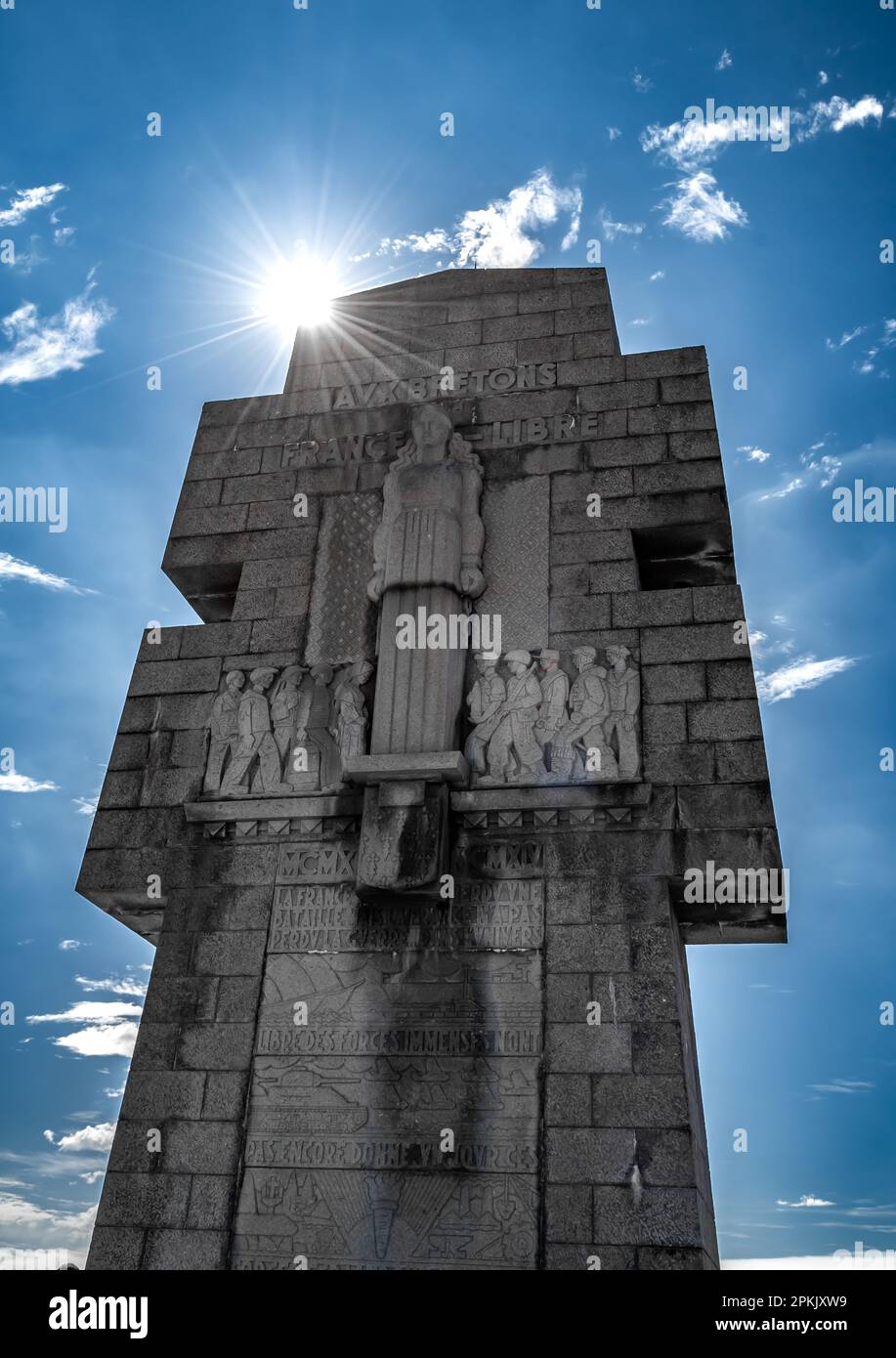 Sun Behind Monument Aux Bretons De La France Libre At Pointe De Penhir ...