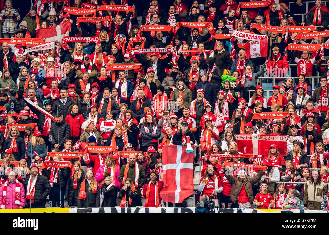 Malmoe, Sweden. 07th Apr, 2023. Football fans of Denmark seen on the ...