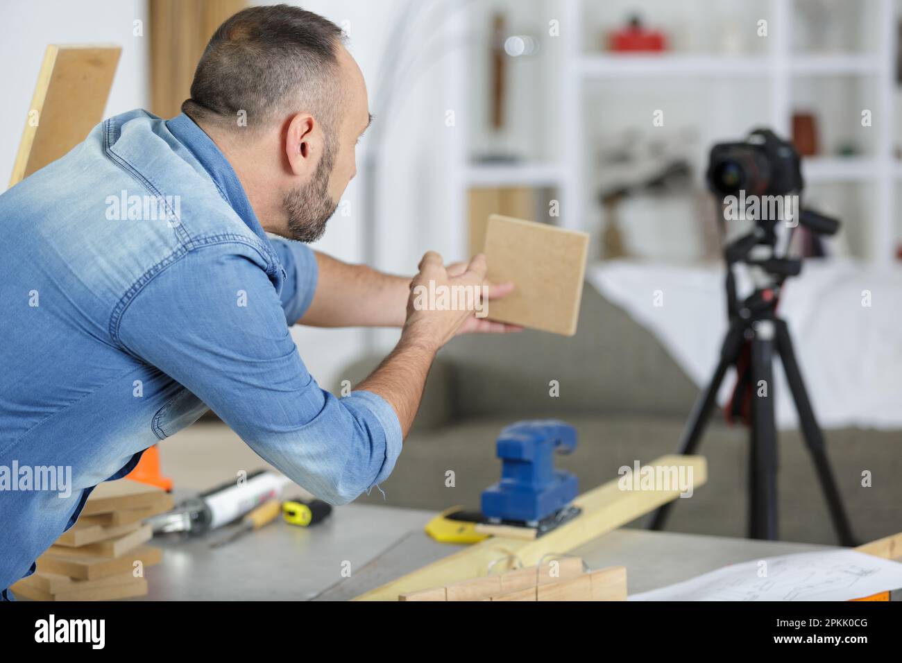 creating a builders video blog Stock Photo - Alamy
