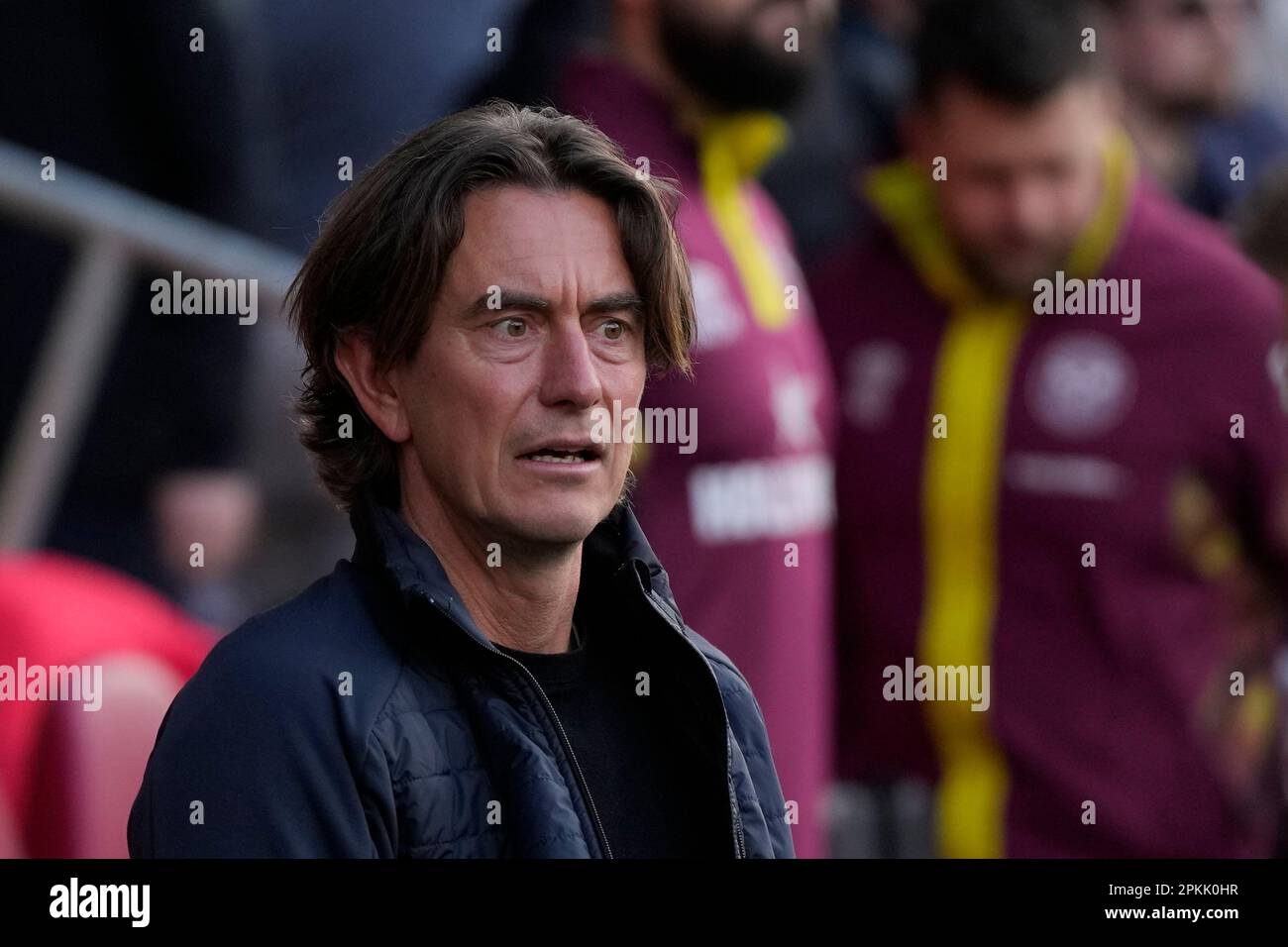 Brentford's head coach Thomas Frank looks on prior to the English ...