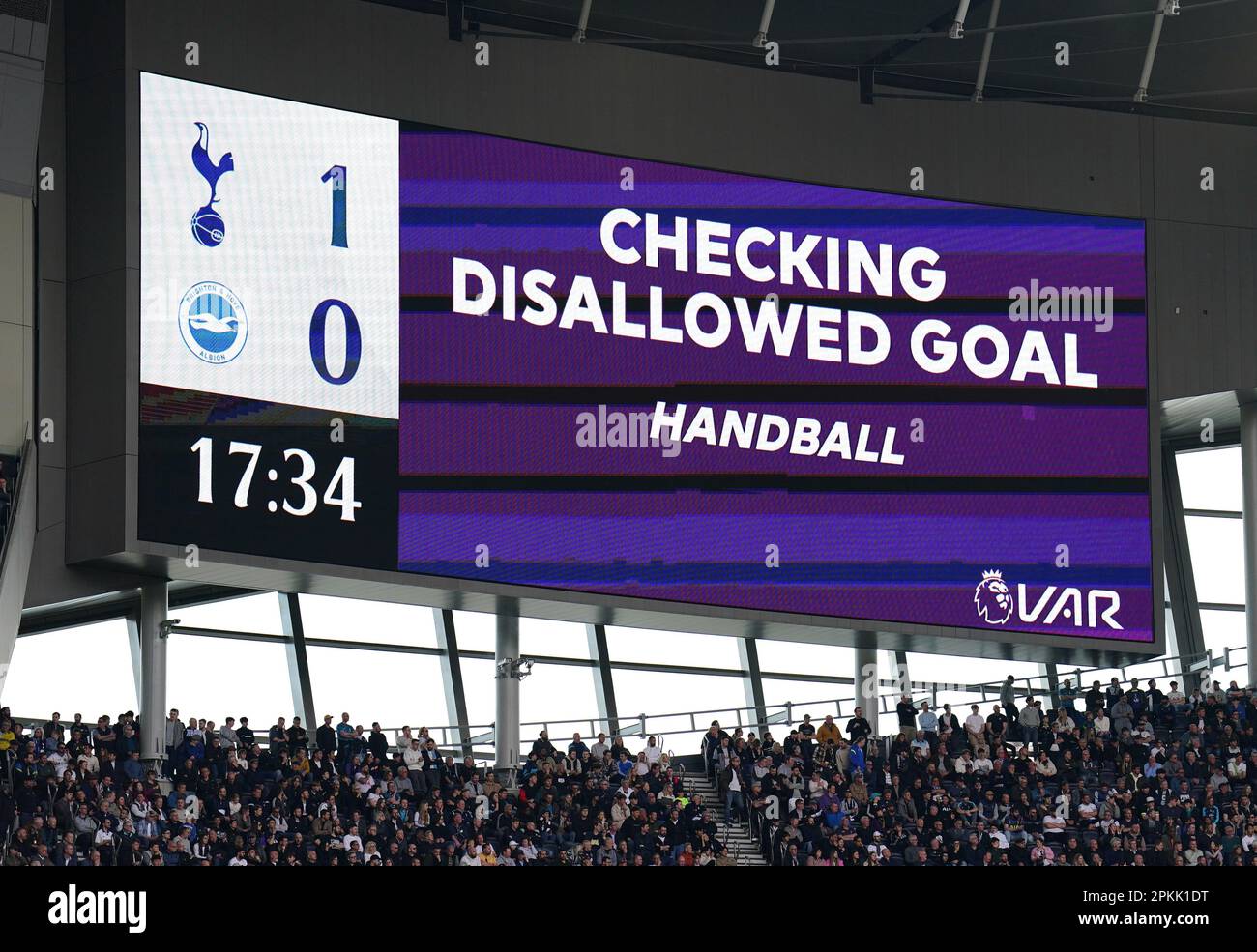 A VAR check rules a goal by Brighton and Hove Albion's Kaoru Mitoma ...