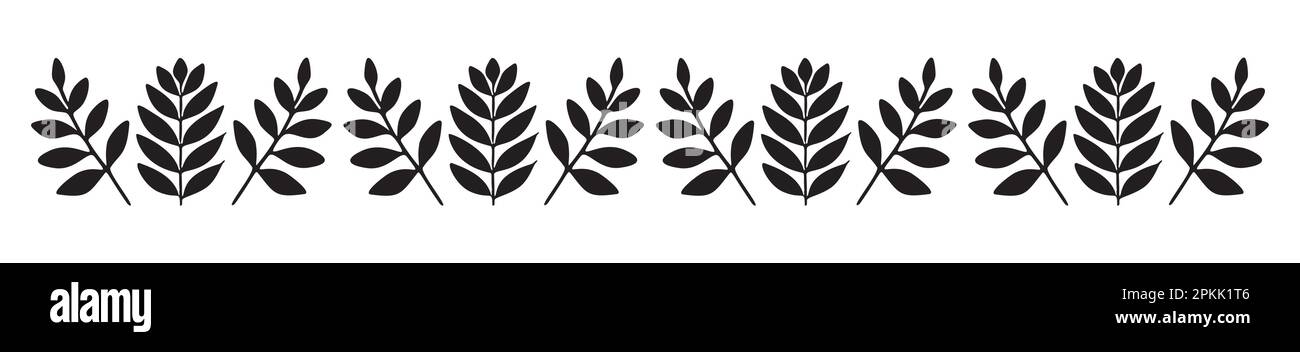 Border of botanical leaf sprigs in vector low brow style. Block print ...