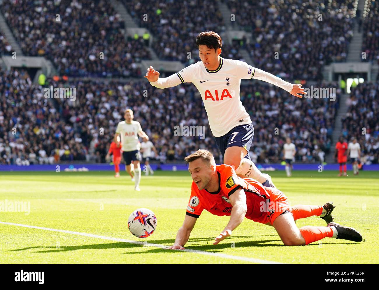 Tottenham Hotspur's Son Heung-min and Brighton and Hove Albion's Joel ...