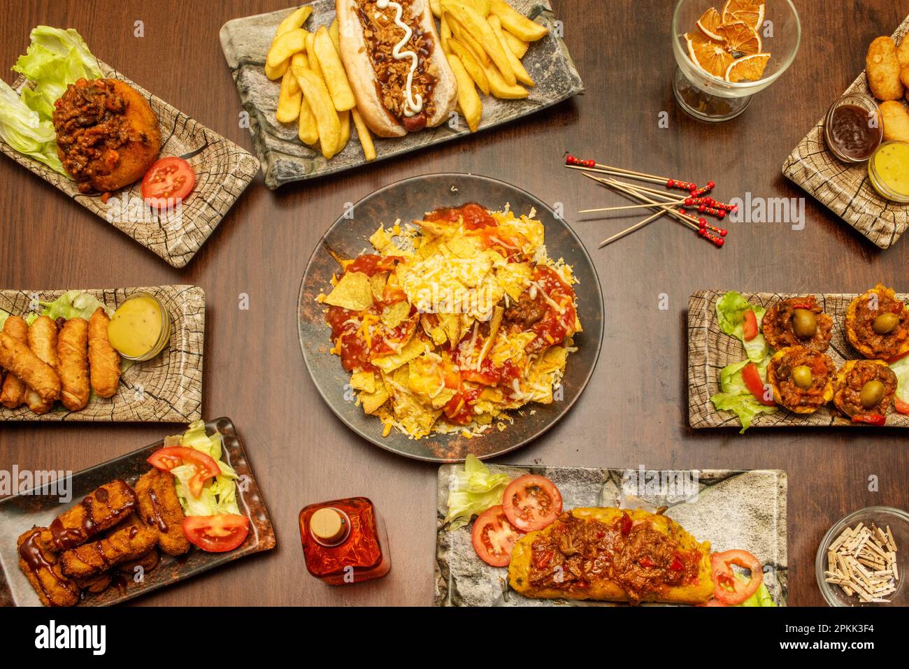 Set of latin food recipes, hot dog, tamales, stuffed potatoes ...