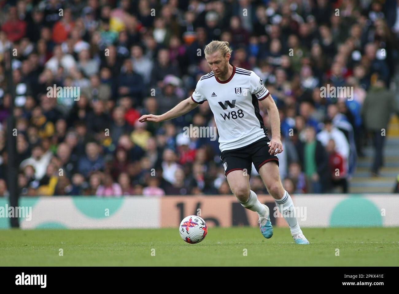 London, UK. 08th Apr, 2023. Tim Ream of Fulham on the ball during the ...
