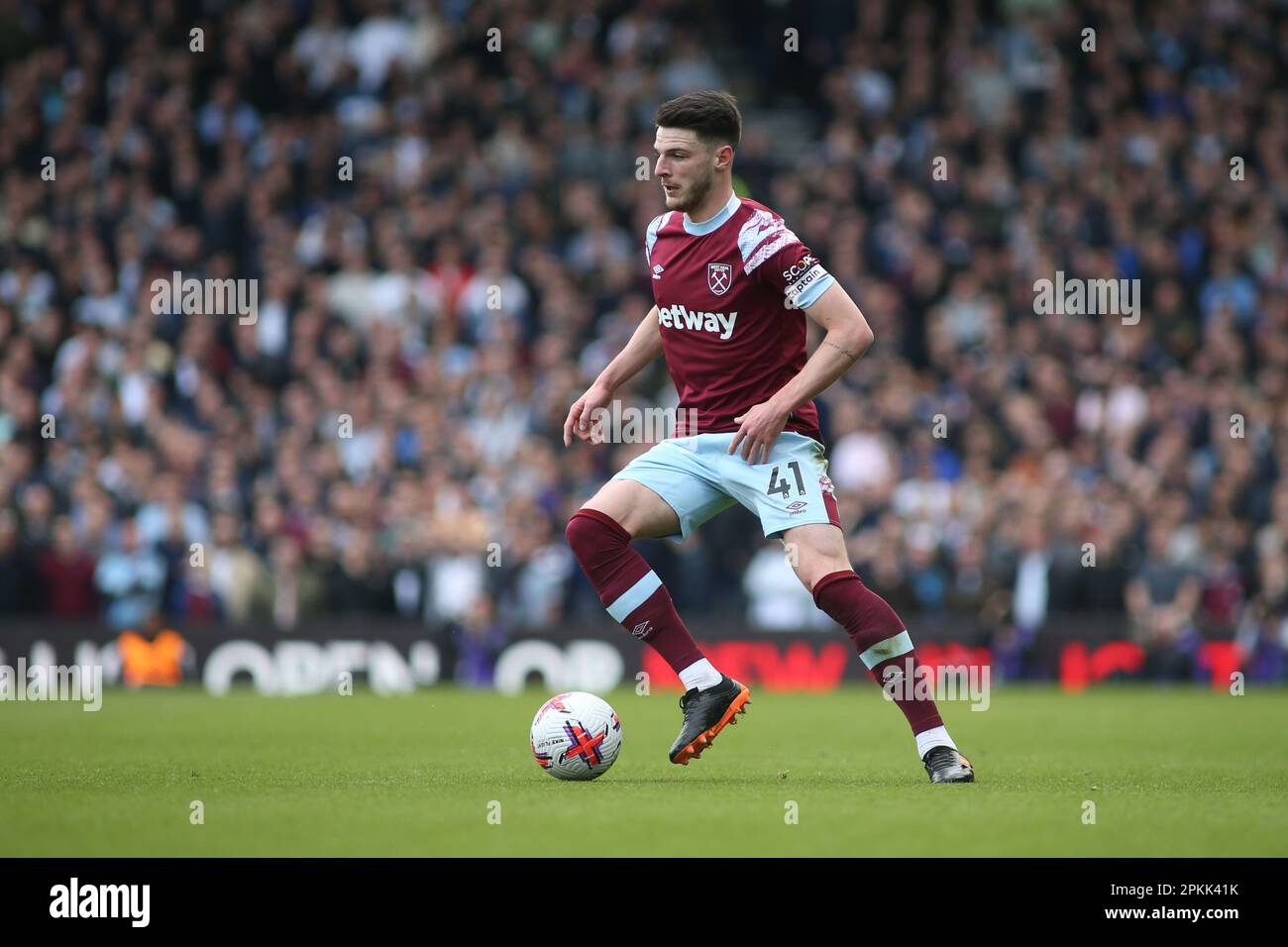 London, UK. 08th Apr, 2023. Declan Rice of West Ham United on the ...