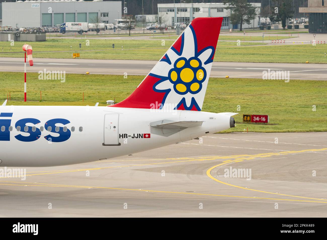 Zurich, Switzerland, January 2, 2023 Edelweiss Air logo on the rudder ...
