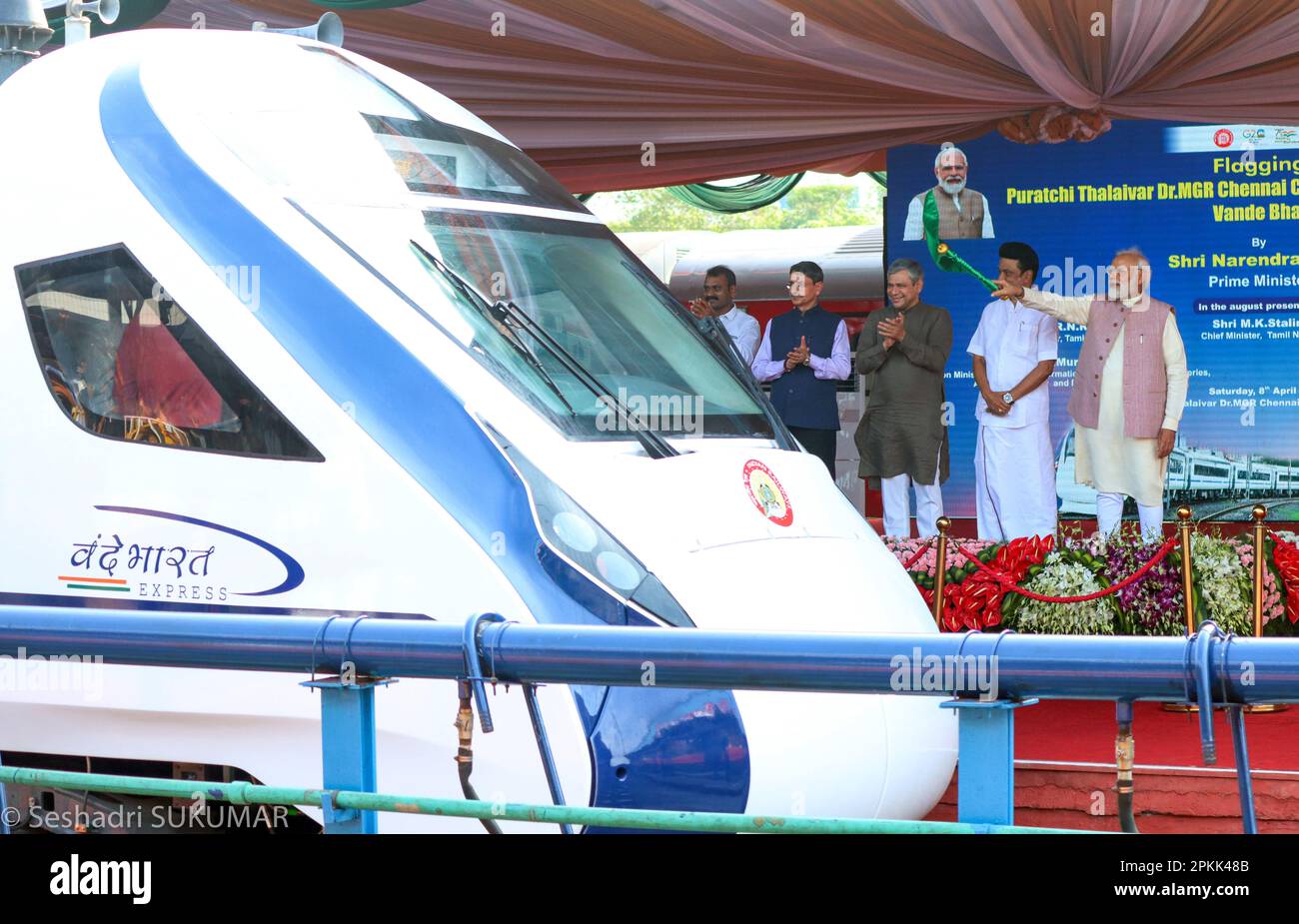 Chennai, India. 08th Apr, 2023. Prime Minister Narendra Modi flags off the 'Vande Bharat’ super ...