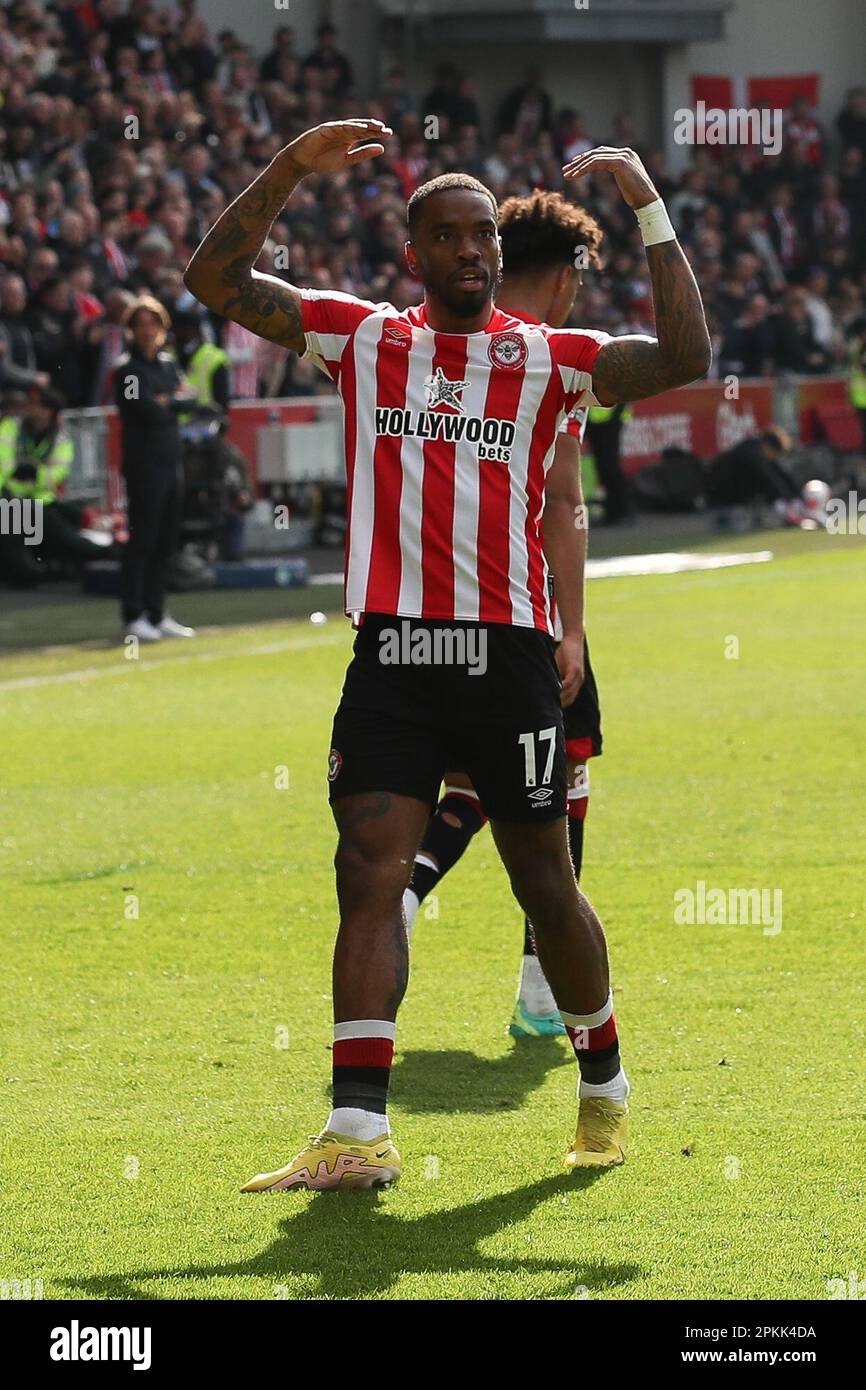 London, UK. 08th Apr, 2023. Ivan Toney of Brentford scores from the ...