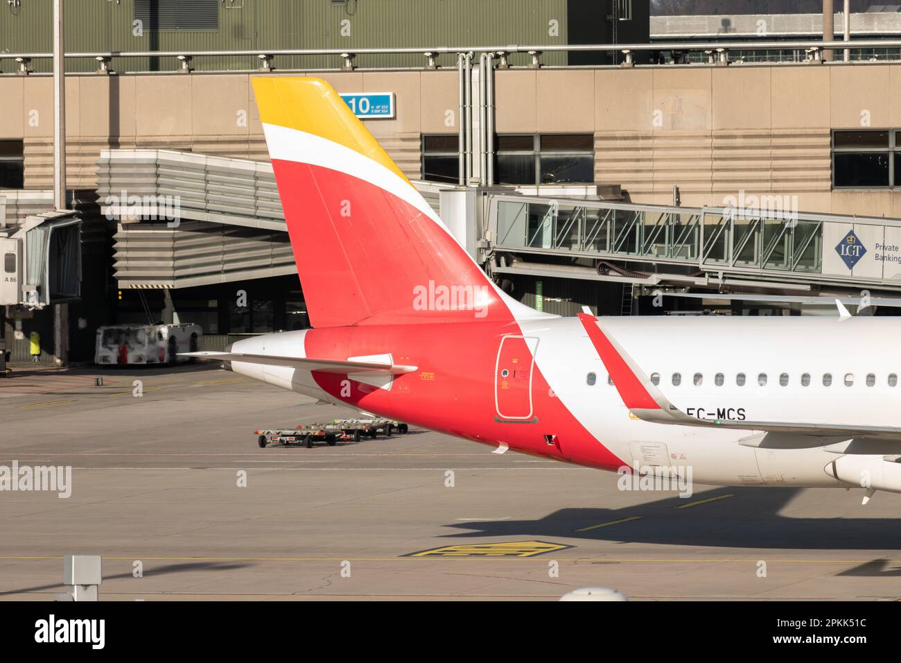 Zurich, Switzerland, January 2, 2023 Rudder and logo on an Iberia ...