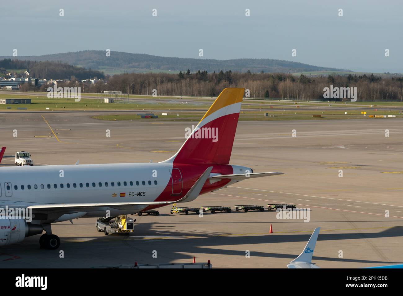 Zurich, Switzerland, January 2, 2023 Rudder and logo from Iberia on an ...