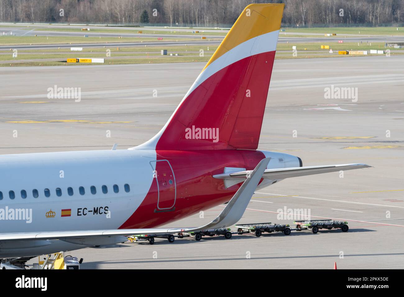 Zurich, Switzerland, January 2, 2023 Rudder and logo from Iberia on an ...