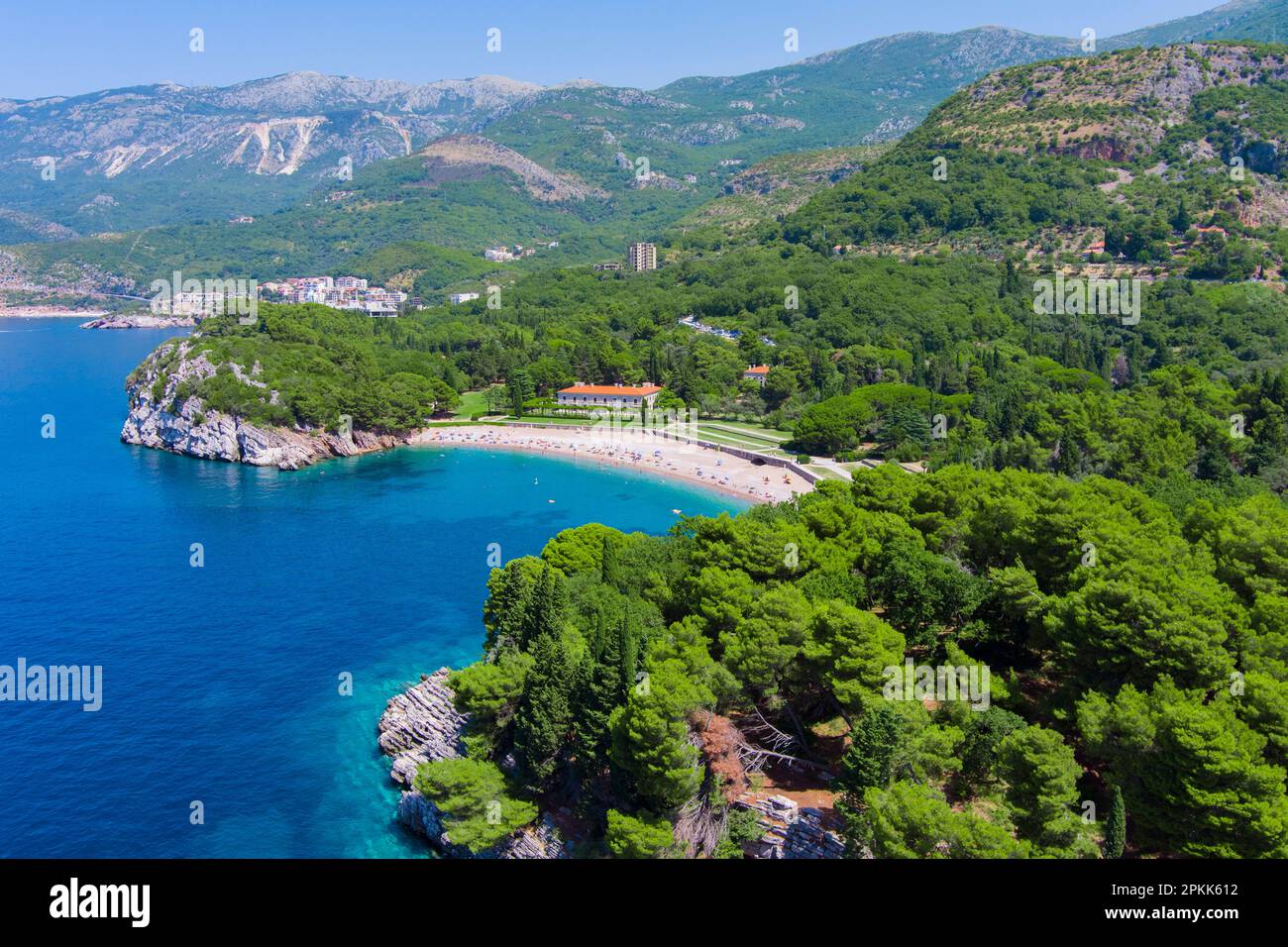 Montenegro. Adriatic Sea. Milocer beach. Summer. Sunny weather. High ...