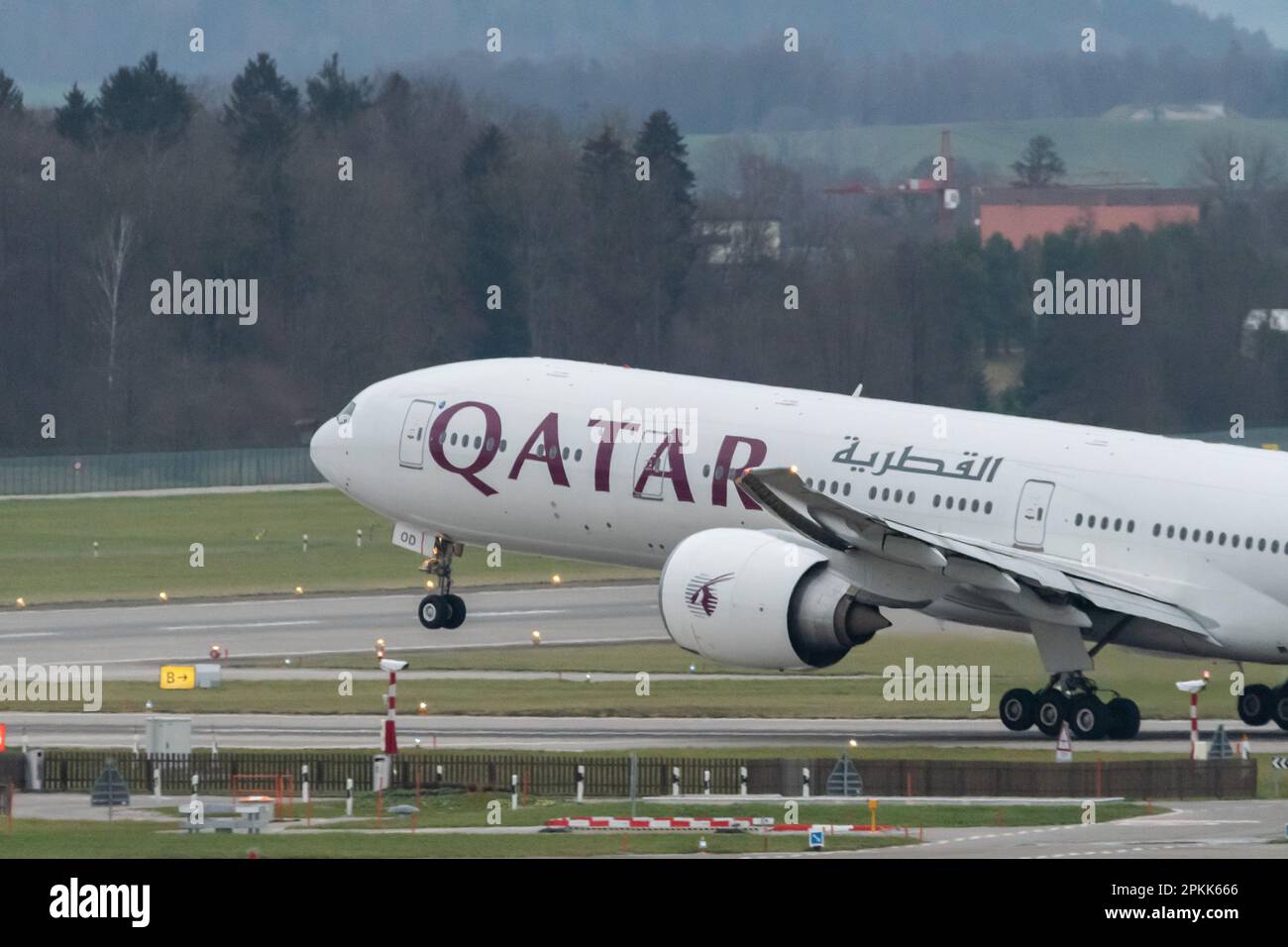 Zurich, Switzerland, January 2, 2023 Qatar airways Boeing 777-300ER is ...