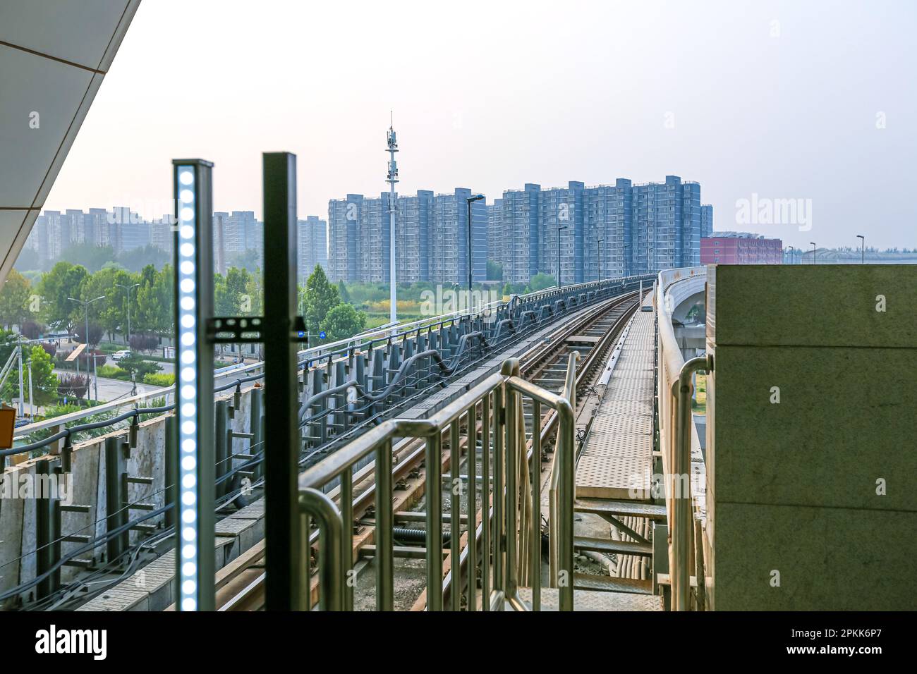 Subway line overpass from the driver's cab in Beijing, China Stock ...