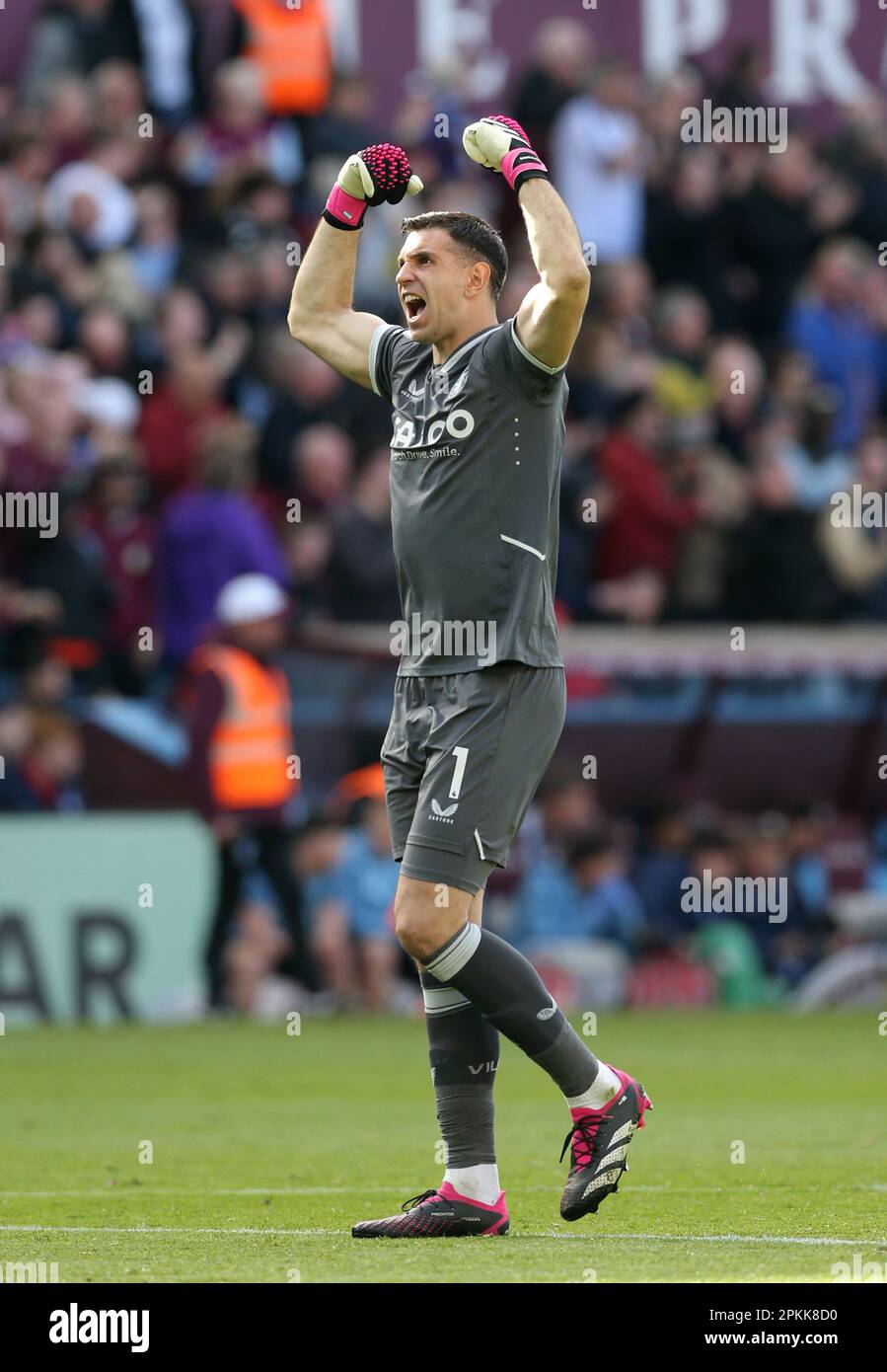 Aston Villa goalkeeper Emiliano Martinez celebrates after his side ...