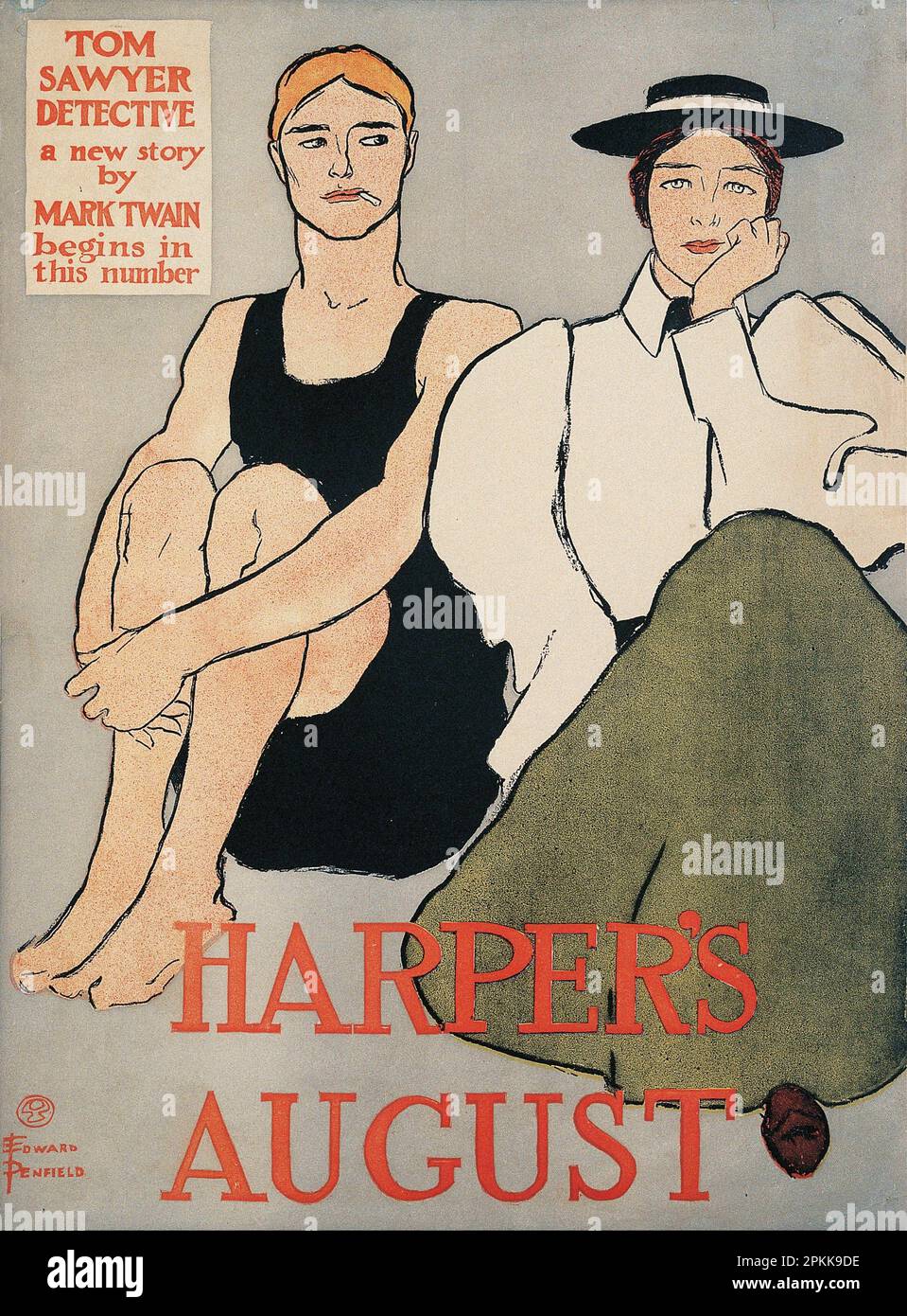 Harper's August. Tom Sawyer Detective 1896 by Edward Penfield Stock ...